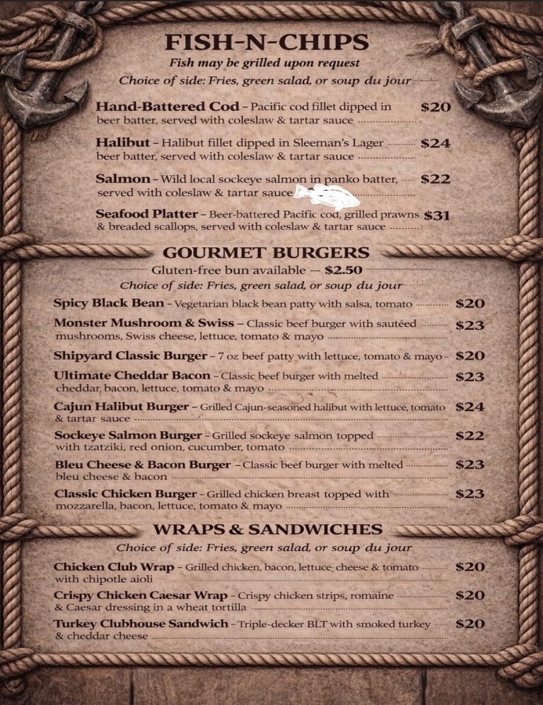 Menus – The Shipyard Restaurant & Pub